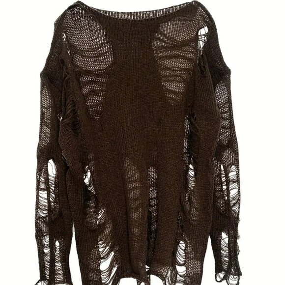 HIGH QUALITY | Sweaters | Distressed Knit Sweater Color Dark Brown ...